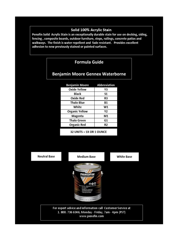 Formula Guide Benjamin Moore Gennex Waterborne: Solid 100% Acrylic ...