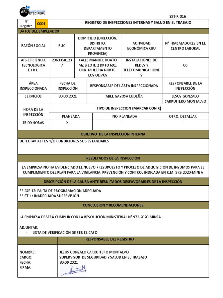 SST-R-016 Inspecciones Planeadas... 0004 | PDF