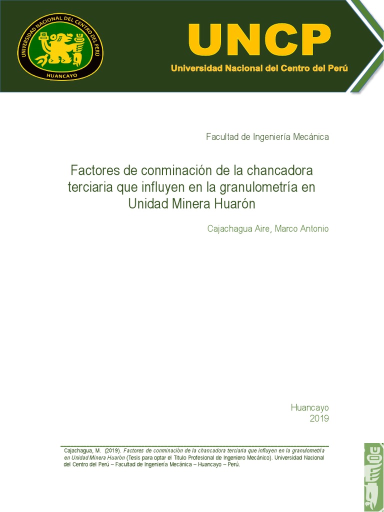 Factores de Conminación de La Chancadora Terciaria Que Influyen en La ...