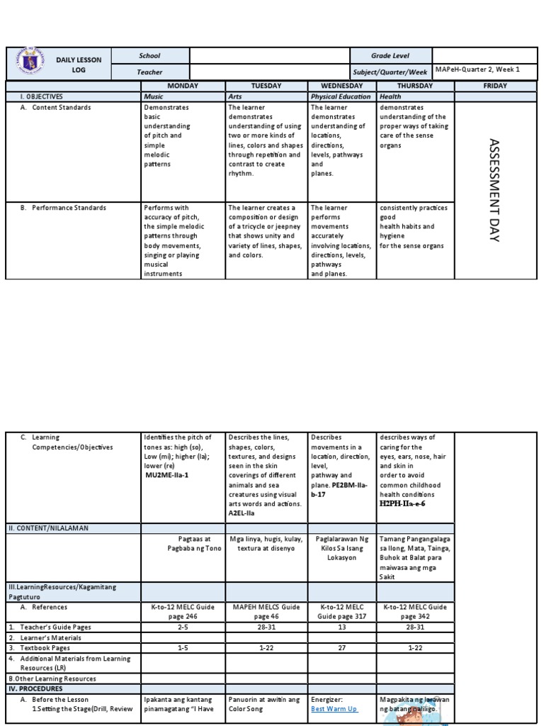 DLL MAPeH-2 Q2 | PDF | Senses | Learning
