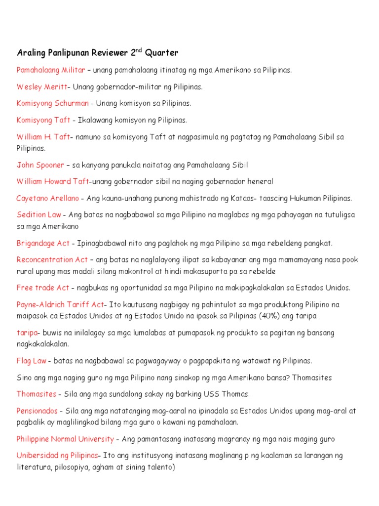 AP6 Reviewer 2nd Quarter | PDF