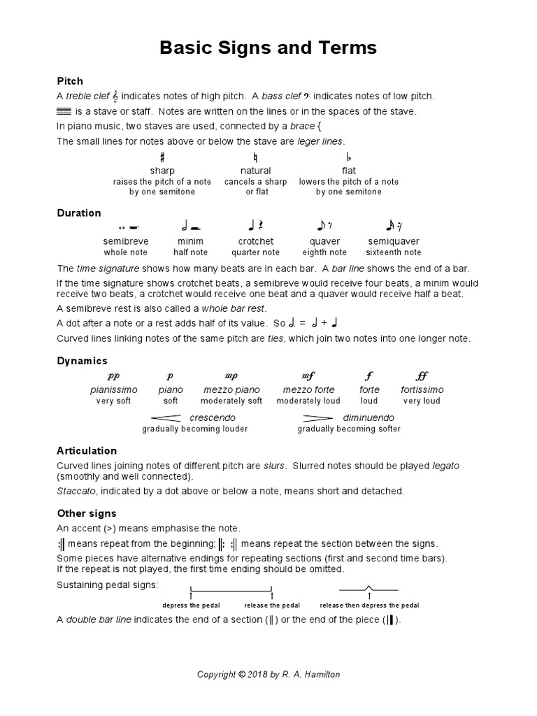 Basic Signs and Terms | PDF | Performing Arts | Musical Notation