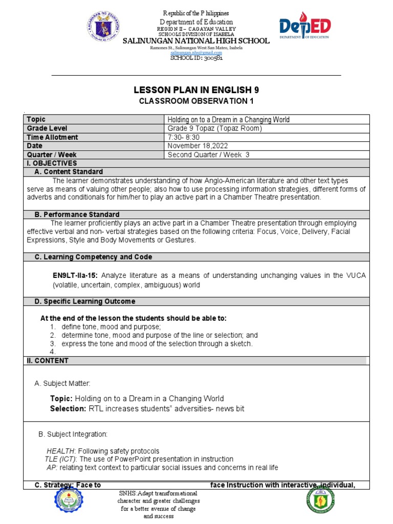 LESSON PLAN CO1 2nd Quarter | PDF | Lesson Plan | Rice