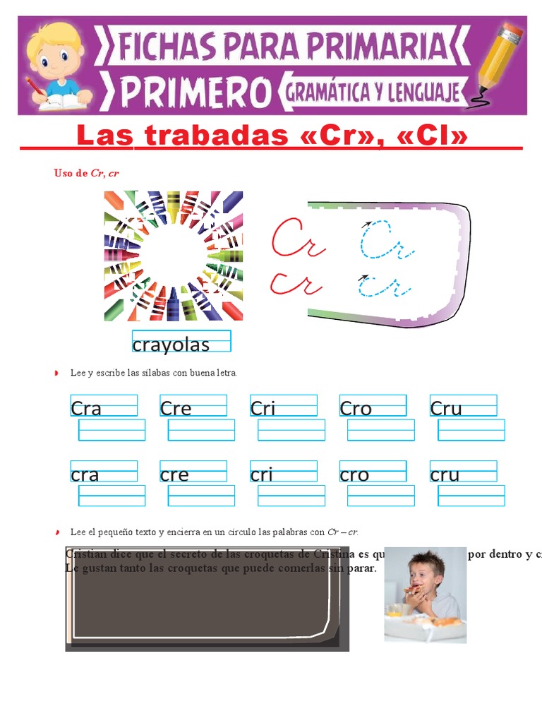 Las Trabadas CR y CL para Primer Grado de Primaria | PDF