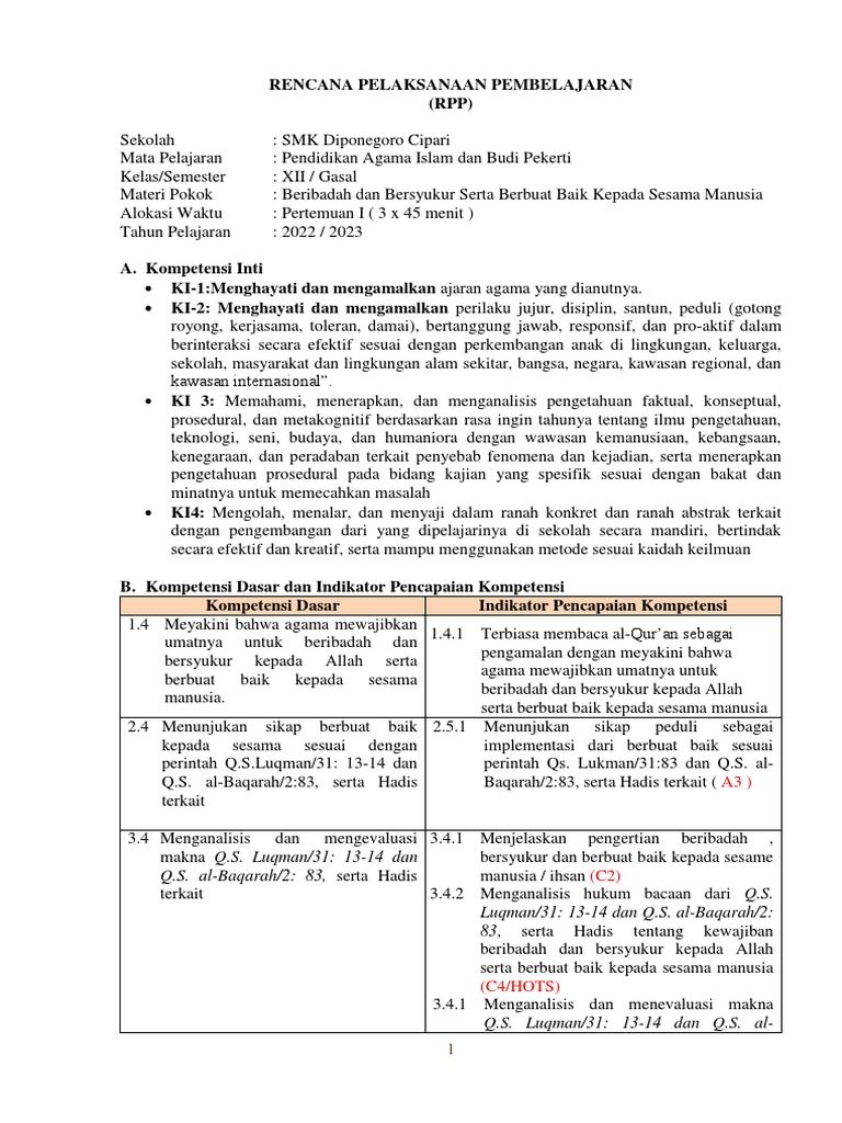 RPP Lengkap-Contoh Lengkap Fitri | PDF