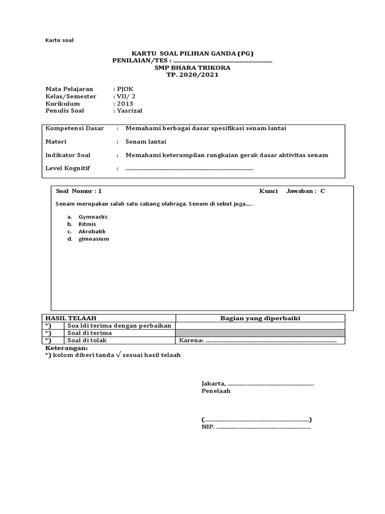 Kartu Soal SMP TH 2021 (PG) SMP | PDF