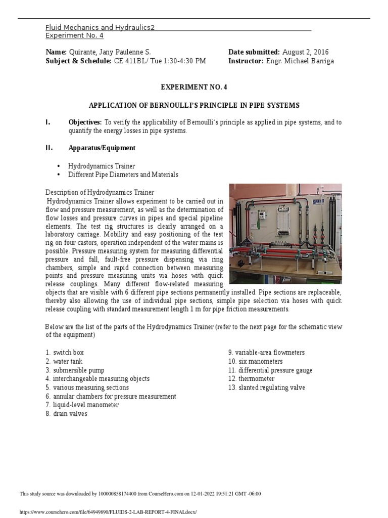 Fluids 2 Lab Report 4 Final | PDF | Reynolds Number | Fluid Dynamics