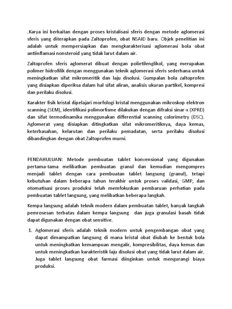 Karya Ini Berkaitan Dengan Proses Kristalisasi Sferis Dengan Metode ...