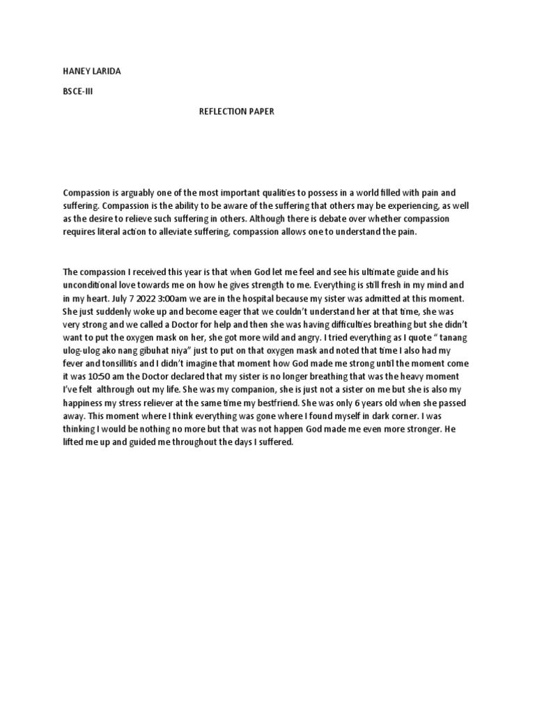 Compassion Reflection Paper | PDF