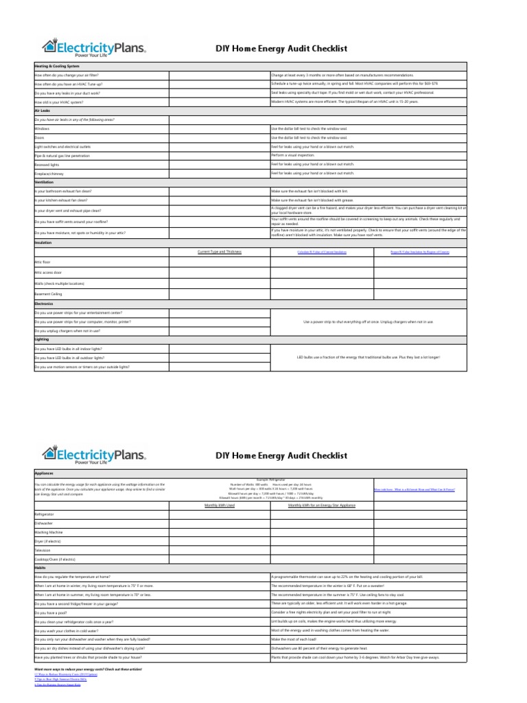 ElectricityPlans DIY Home Energy Audit Checklist | PDF | Clothes Dryer ...