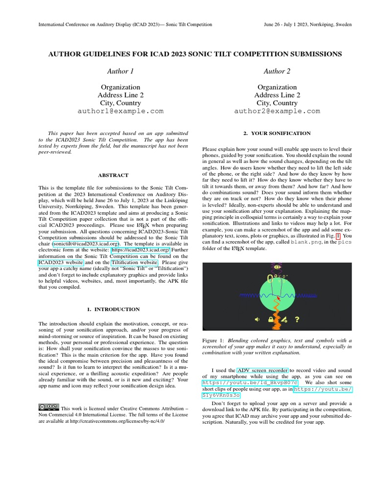 Author Guidelines For Icad 2023 Sonic Tilt Competition Submissions | PDF | Cognitive Science ...