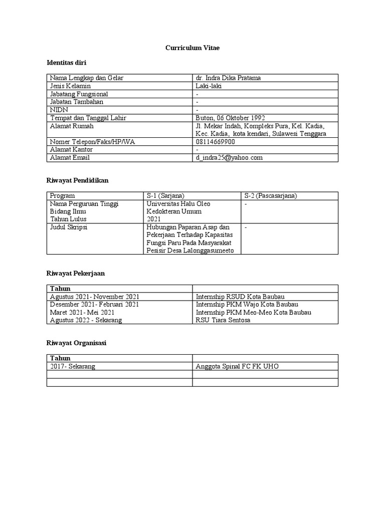 CV dr. Indra Dika Pratama | PDF