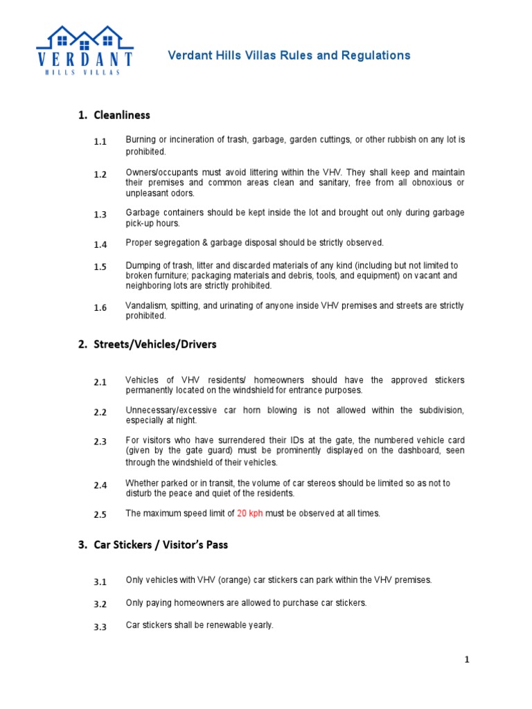 VHV Rules and Regulations - For Signature | Download Free PDF | Leash | Pet