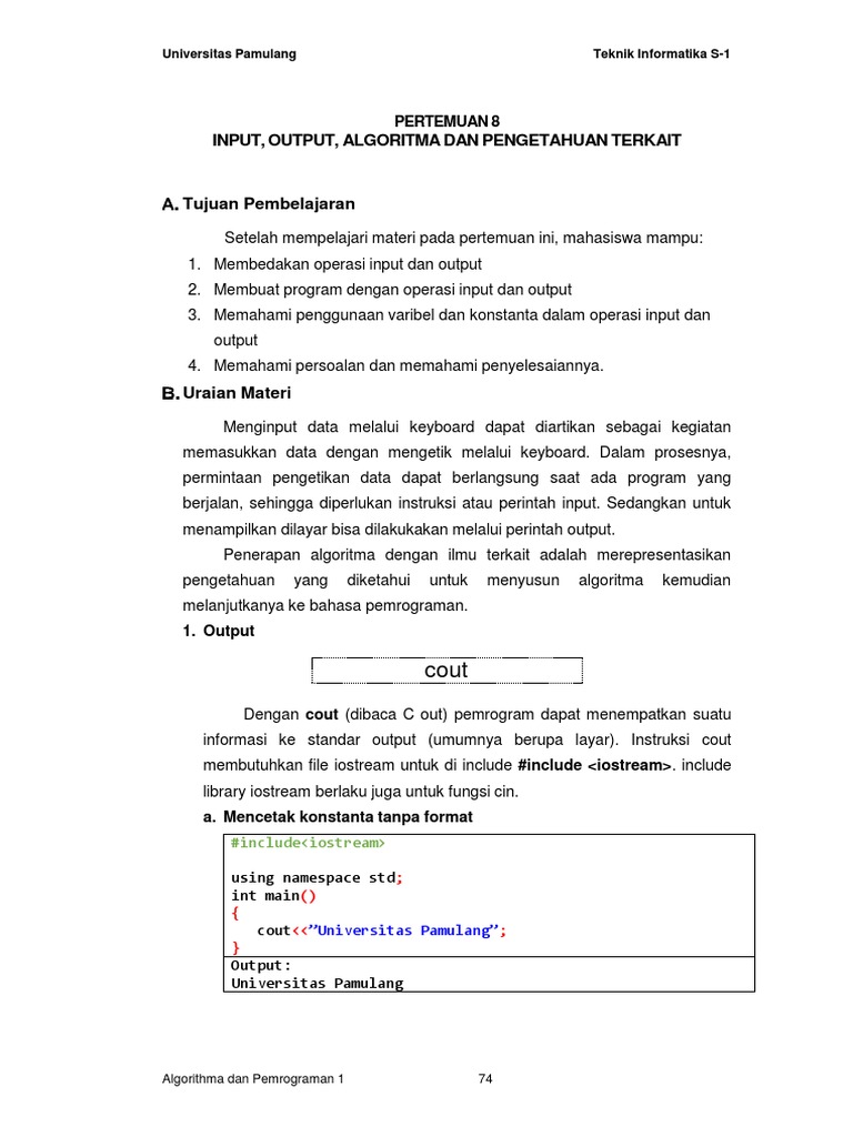 ALGORITMA, Input, Output, Algoritma Dan Pengetahuan Terkait | PDF | Metode & Bahan Ajar | Komputer