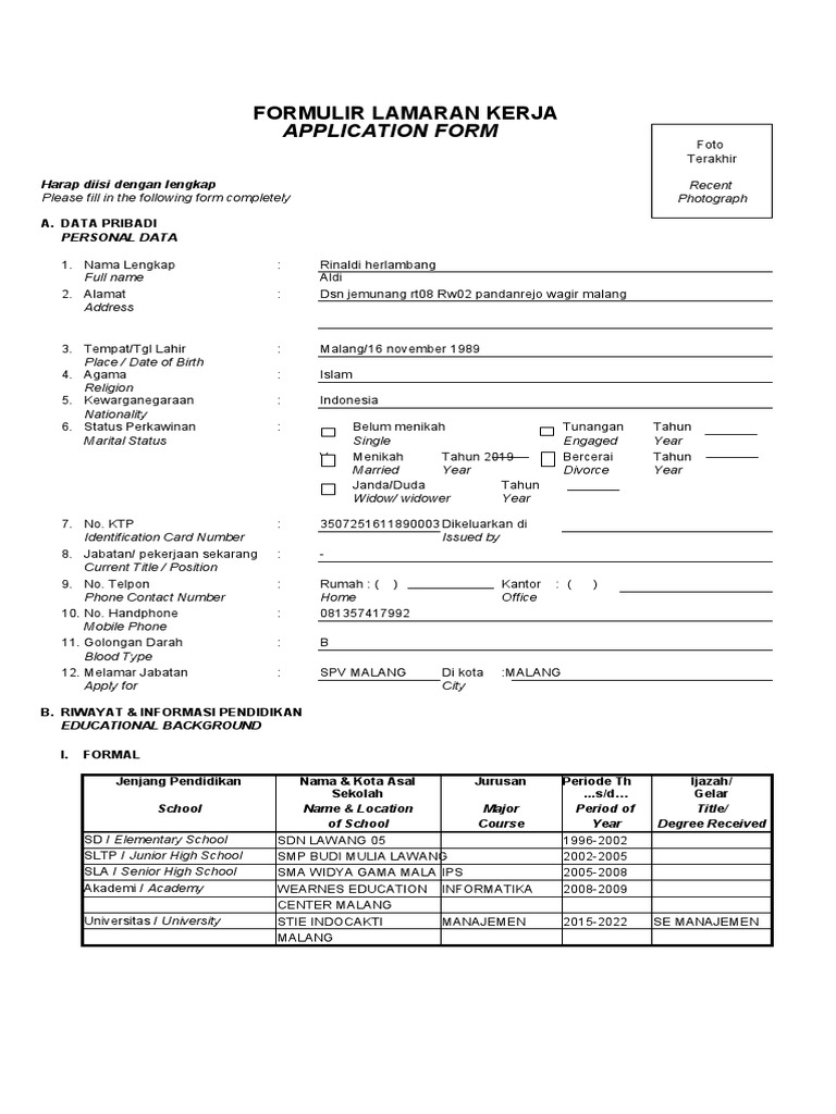 Form Aplikasi Lamaran Kerja | PDF
