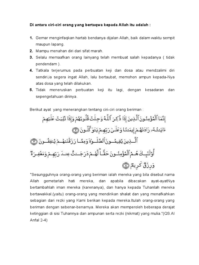 Ciri-Ciri Orang Beriman dan Bertaqwa | PDF
