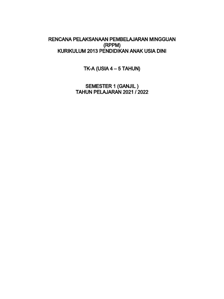 RPPM TK A 4-5 Tahun k13 Semester 1 | PDF