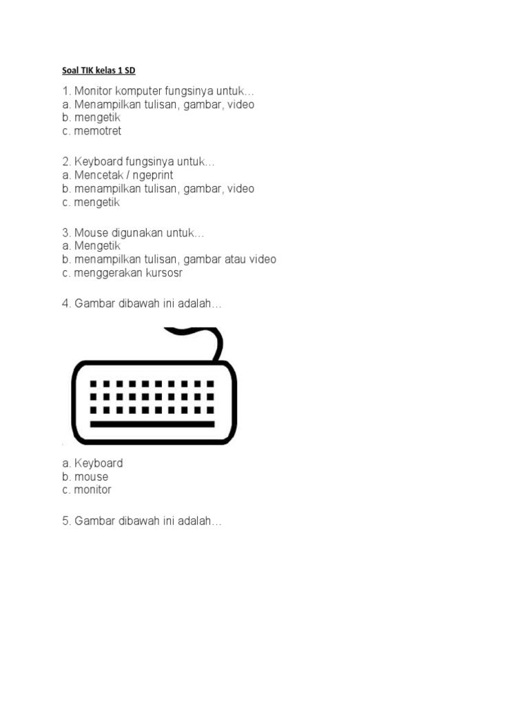 Soal TIK Kelas 1 SD | PDF