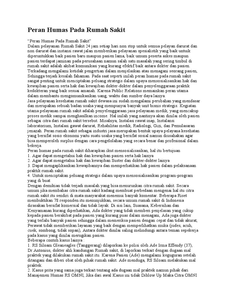 Peran Humas Pada Rumah Sakit | PDF