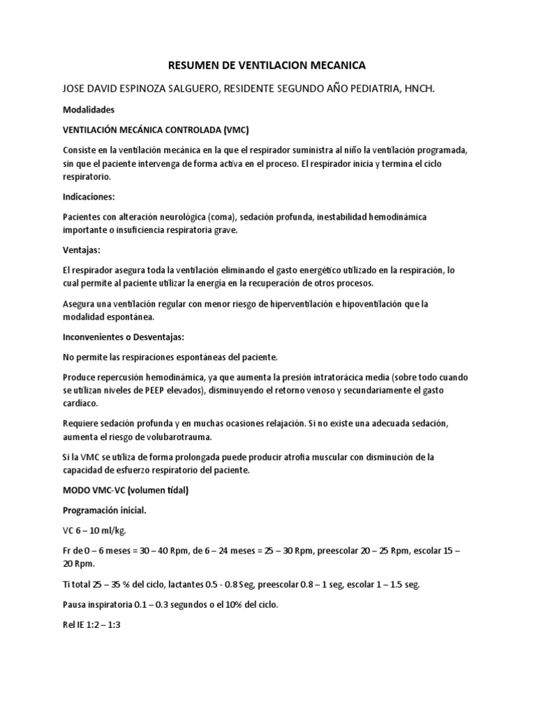 Resumen de Ventilacion Mecanica | PDF | Sistema respiratorio | Especialidades Medicas