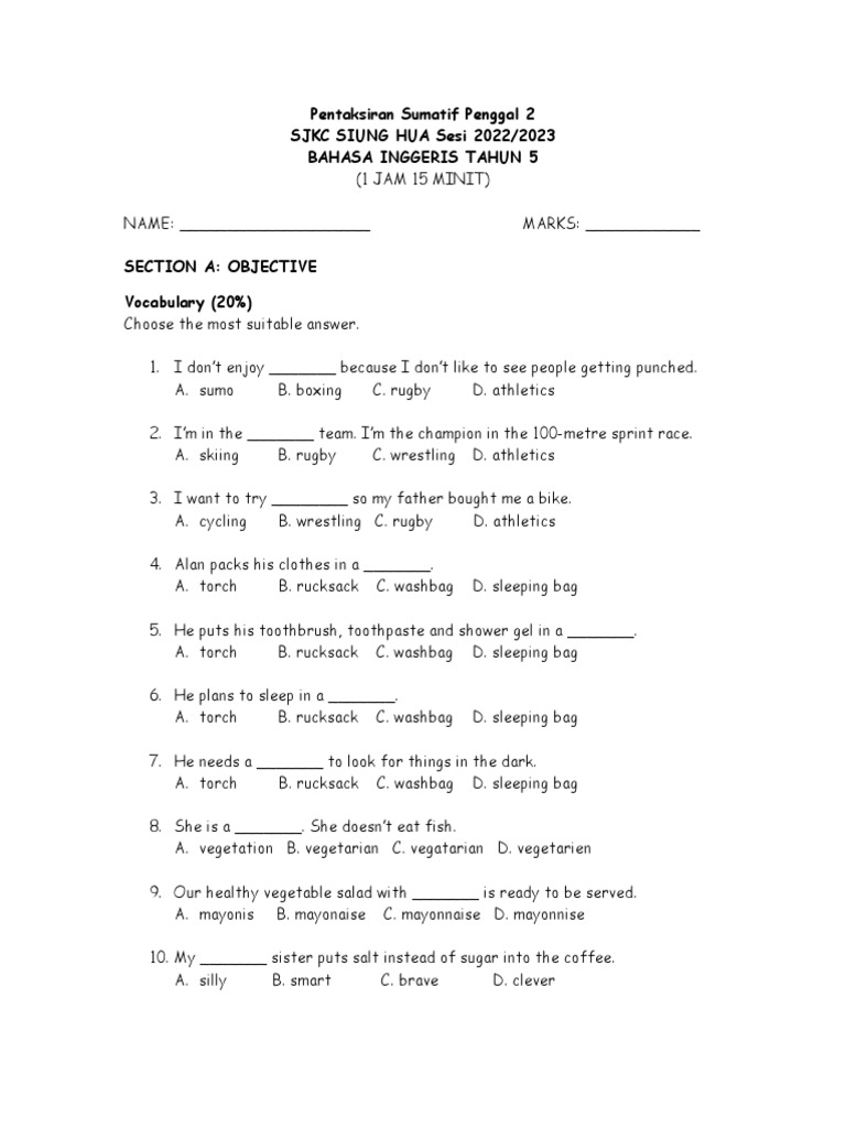 Pentaksiran Sumatif Penggal Dua English | PDF | Korean Language