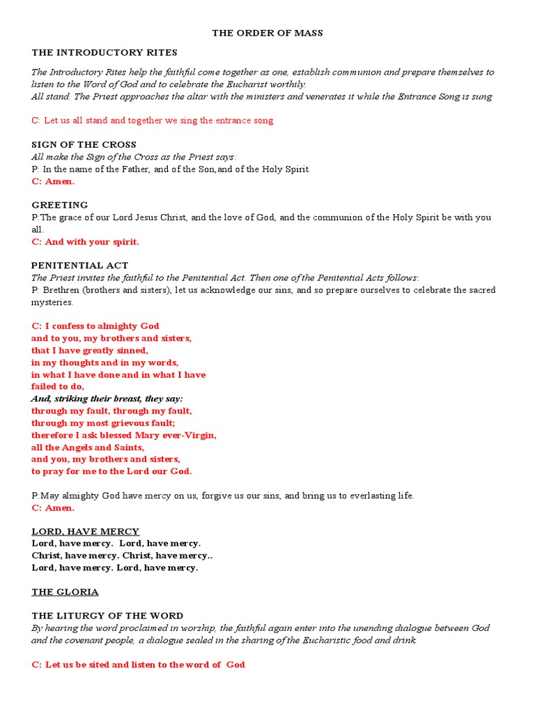 The Order of Mass | PDF | Eucharist | Sacraments