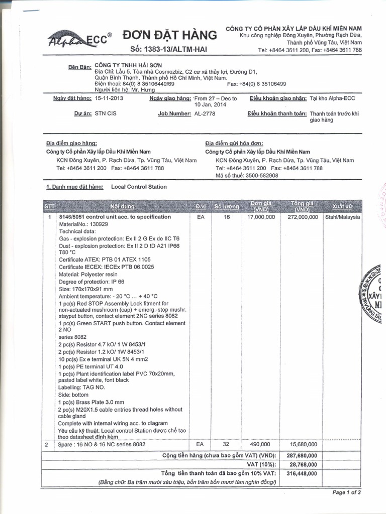 Po1383 13 Altm Haison - Confirmed | PDF