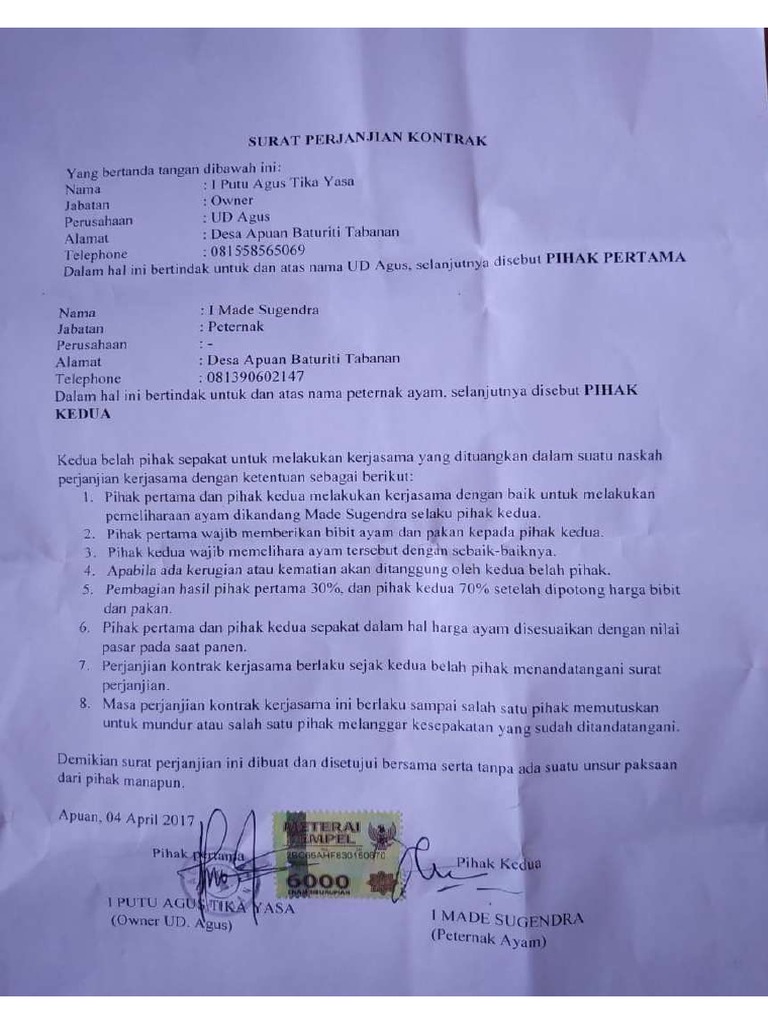 Surat Kontrak Dengan Kemitraan Pdf