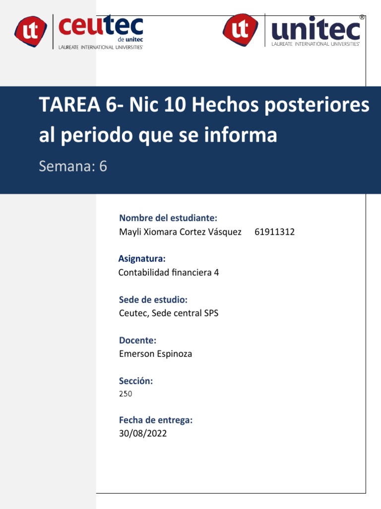 Tarea No.6 Nic-10 | PDF | Estado financiero | normas internacionales de ...