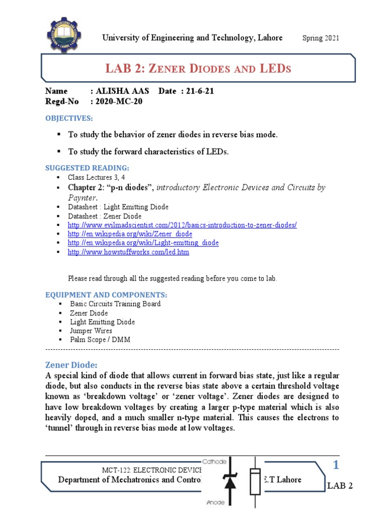 Lab 2 Zener and LEDs | Download Free PDF | P–N Junction | Diode