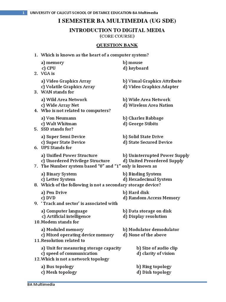 MCQ-Introduction To Digital Media | PDF | Internet Protocol Suite | Osi ...
