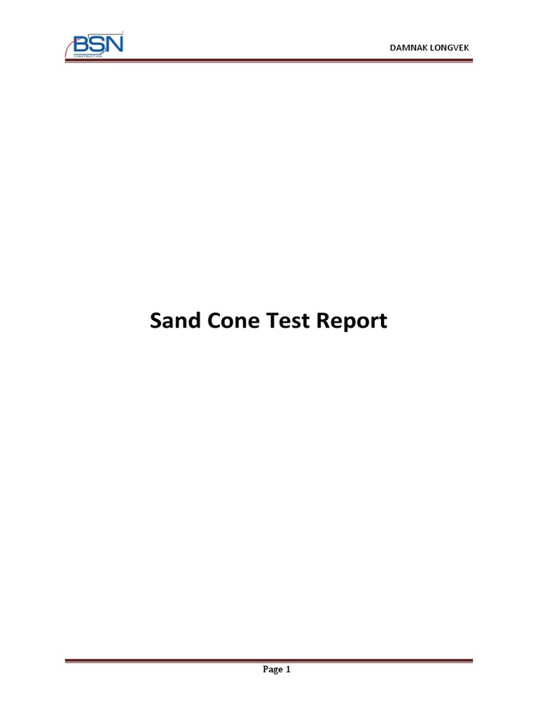 Sand Cone Test Report | PDF | Density | Soil