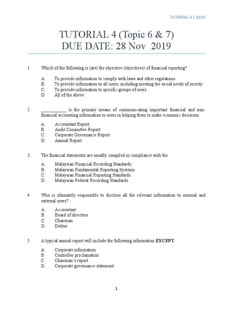 A191 Bkal1013 Tutorial 4 Answersheet Pdf Equity Finance Working Capital