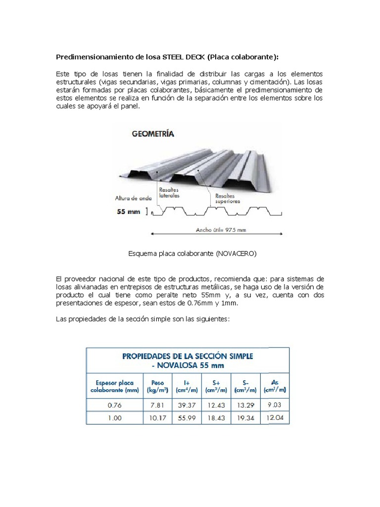 Predimensionamiento Steel Deck | PDF | Hormigón | Ingeniería estructural