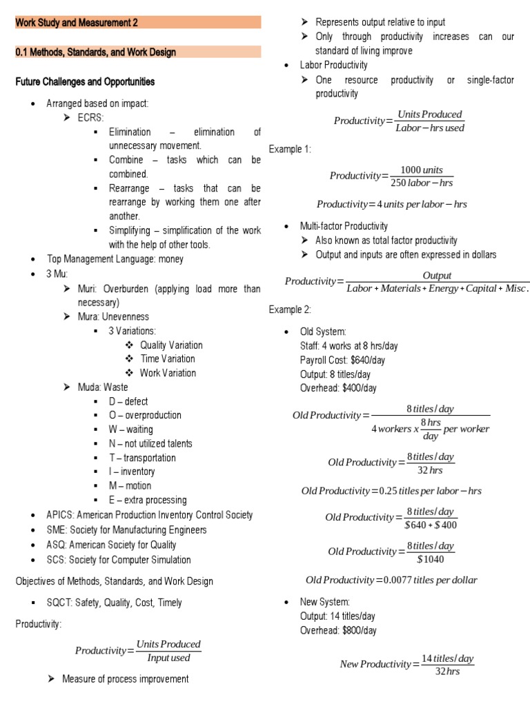 Work Study and Measurement 2 Midterms Reviewer | PDF | Business | Economies