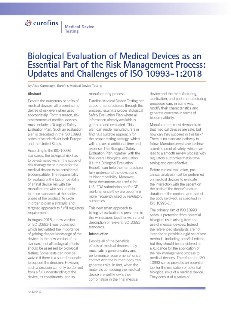 Biological Evaluation of Medical Devices | PDF | Medical Device | Risk ...