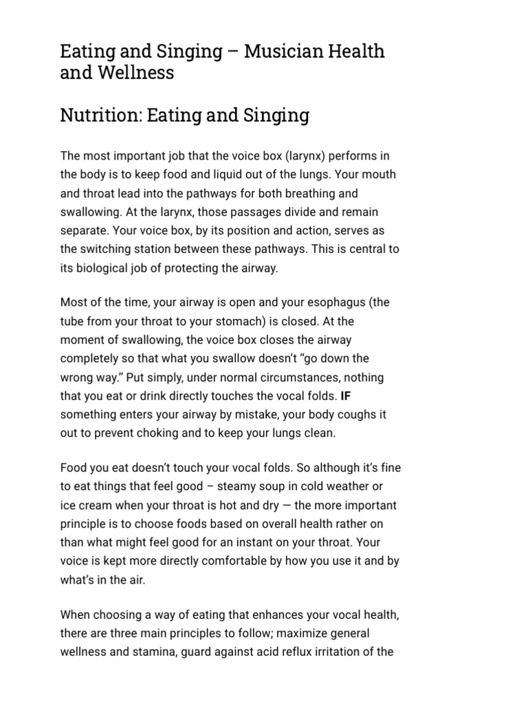 Nutrition - Eating and Singing - Musician Health and Wellness | PDF ...