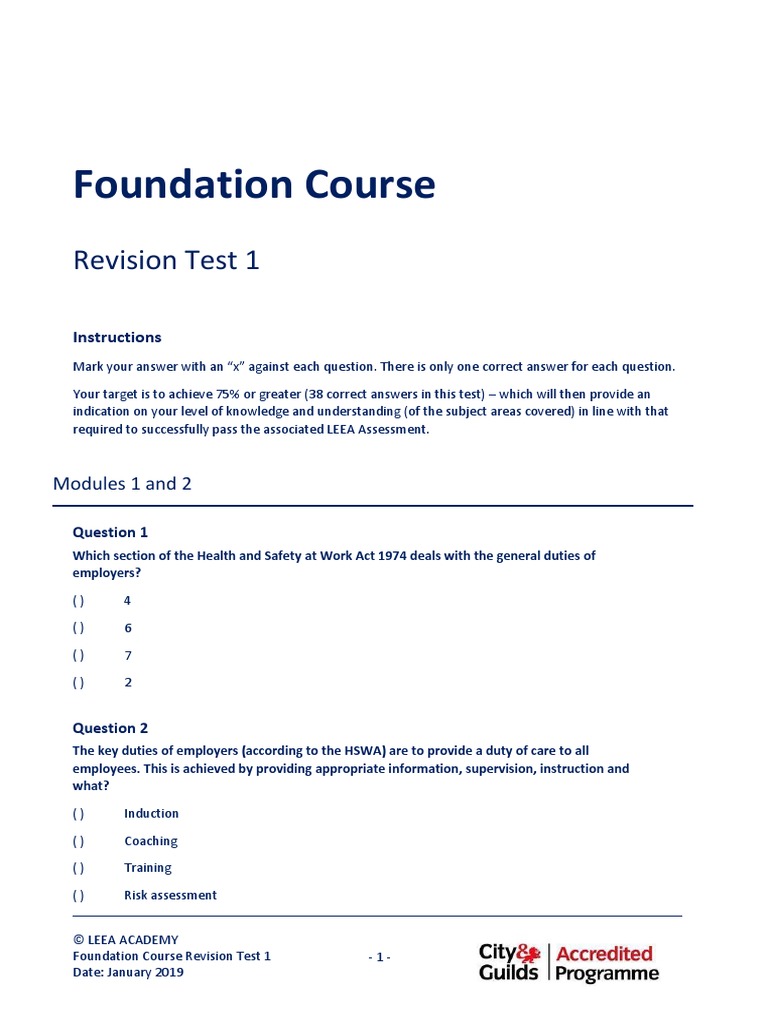 lLEEA Academy Foundation Course Revision Test 1 - V 1.0 Jan 2019 | PDF ...