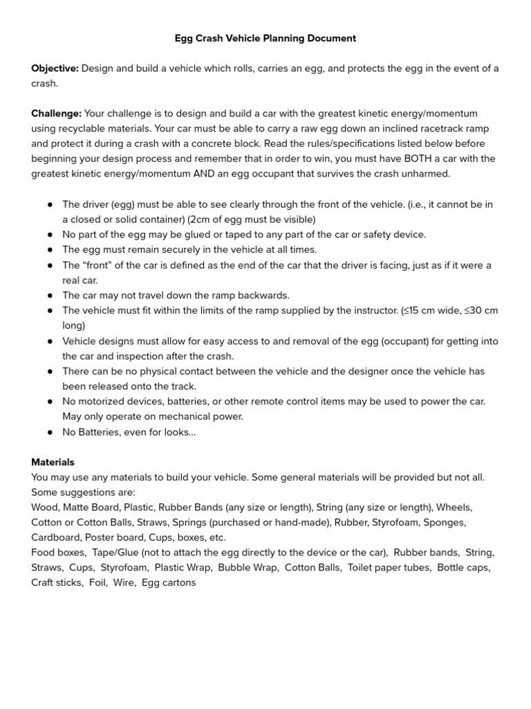 Energy Egg Crash Vehicle | PDF | Vehicles | Car