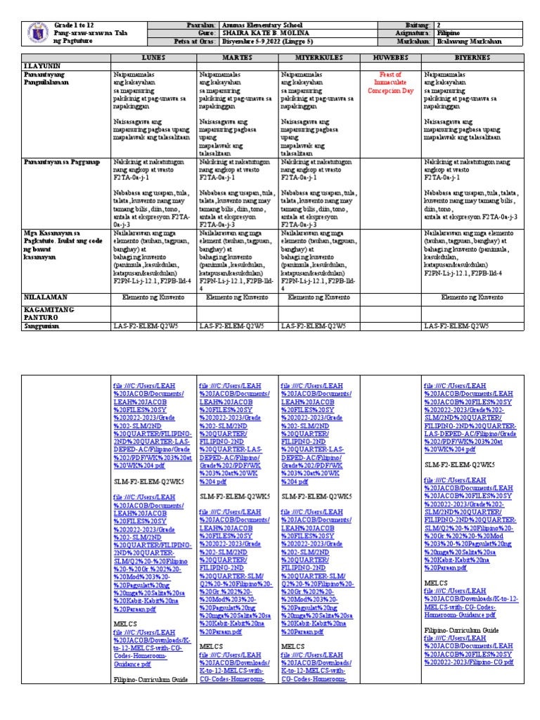 DLL Filipino 2 q2 w5 | PDF
