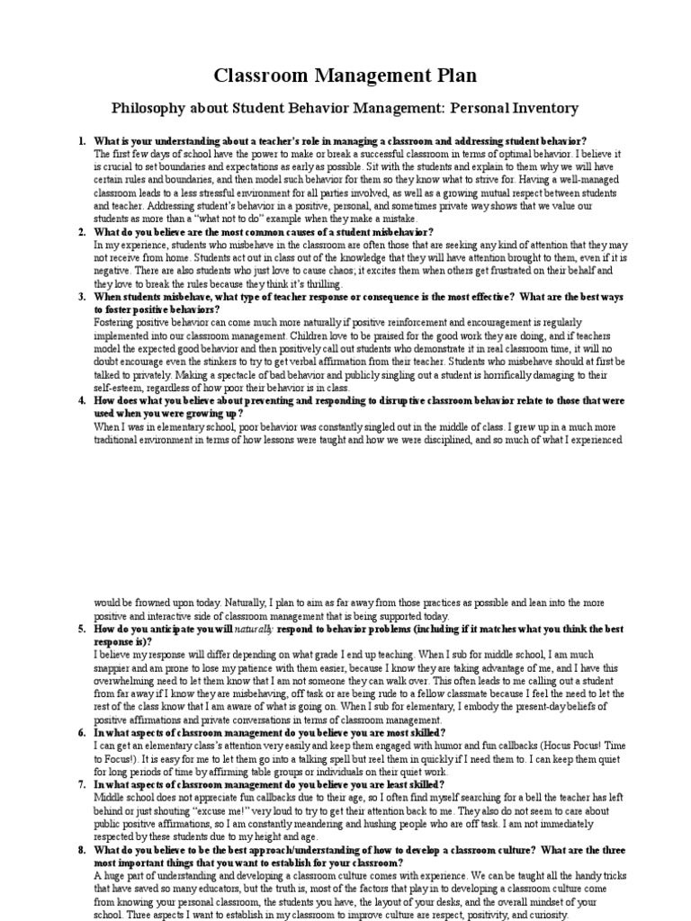 Classroom Management Plans | PDF | Classroom Management | Classroom
