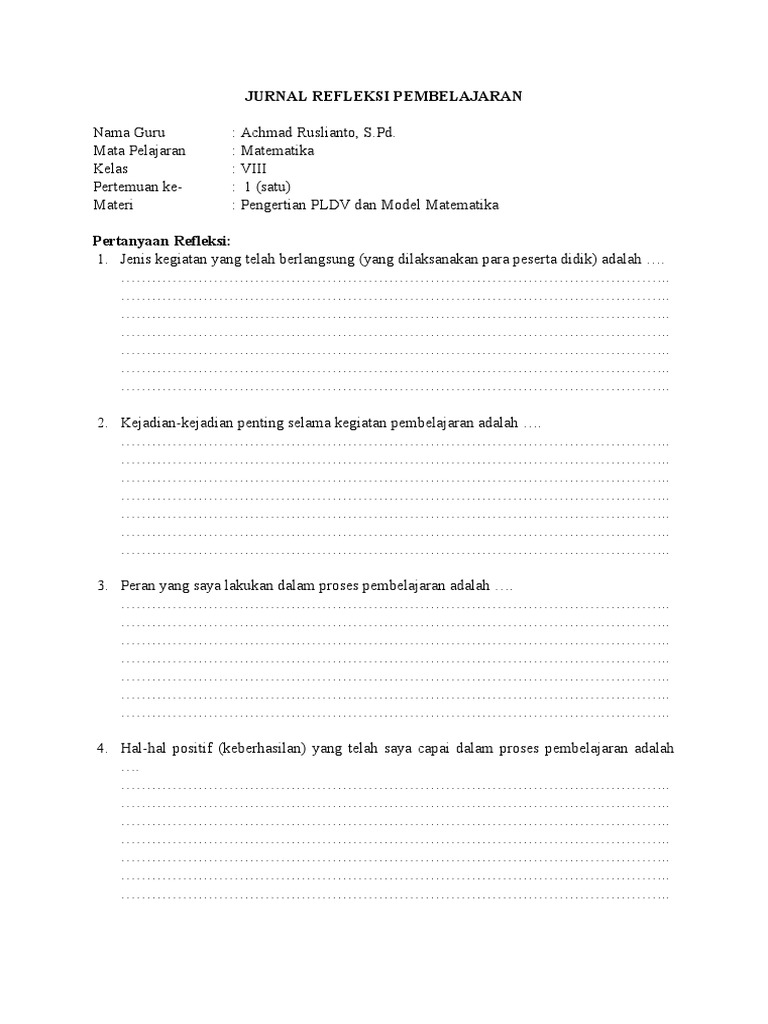 Jurnal Refleksi Guru Dan Siswa | PDF
