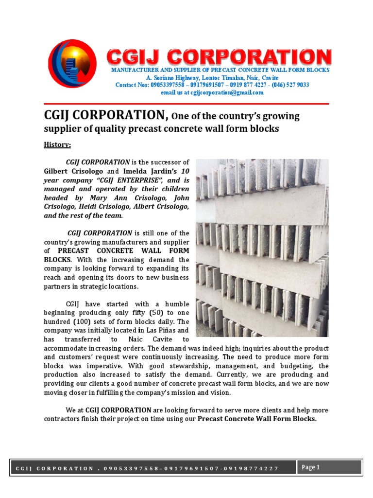 Cgij Corp - Company Profile 2022 Updated | PDF | Wall | Concrete