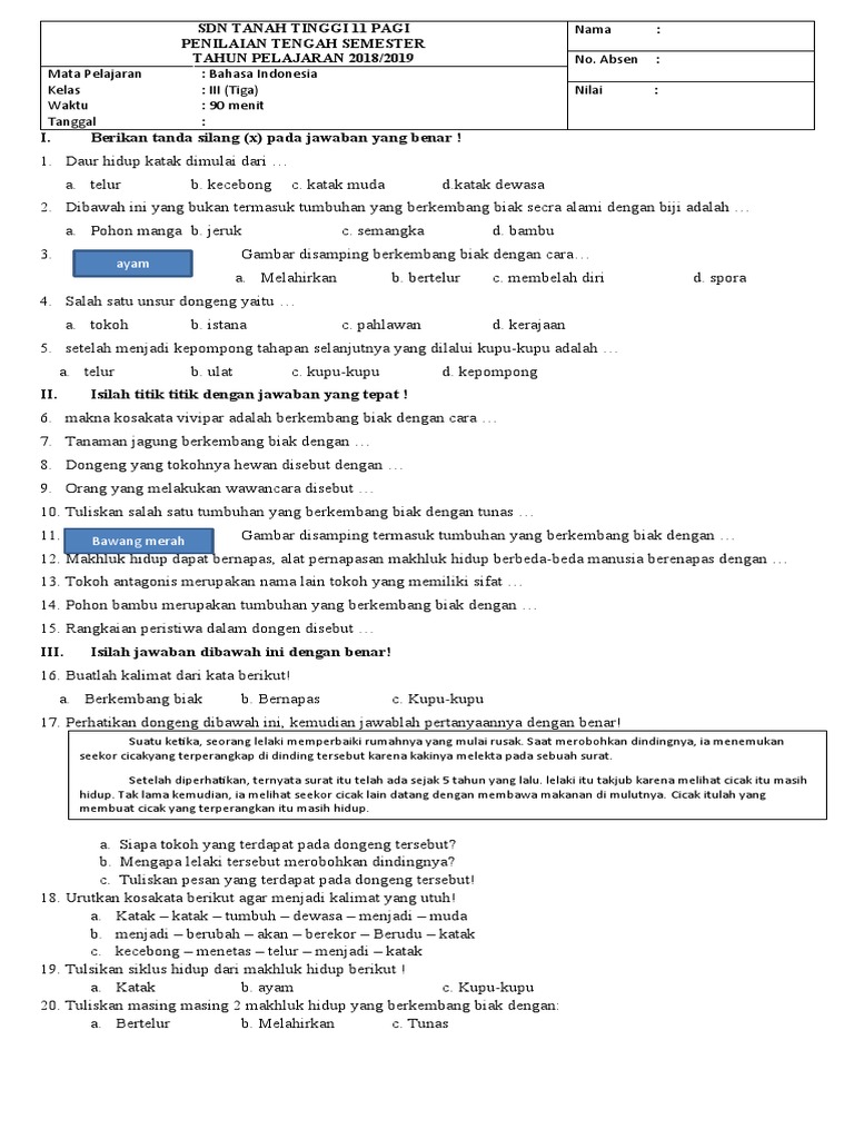 Soal PTS B. Idonsia SMT 1 2022 | PDF