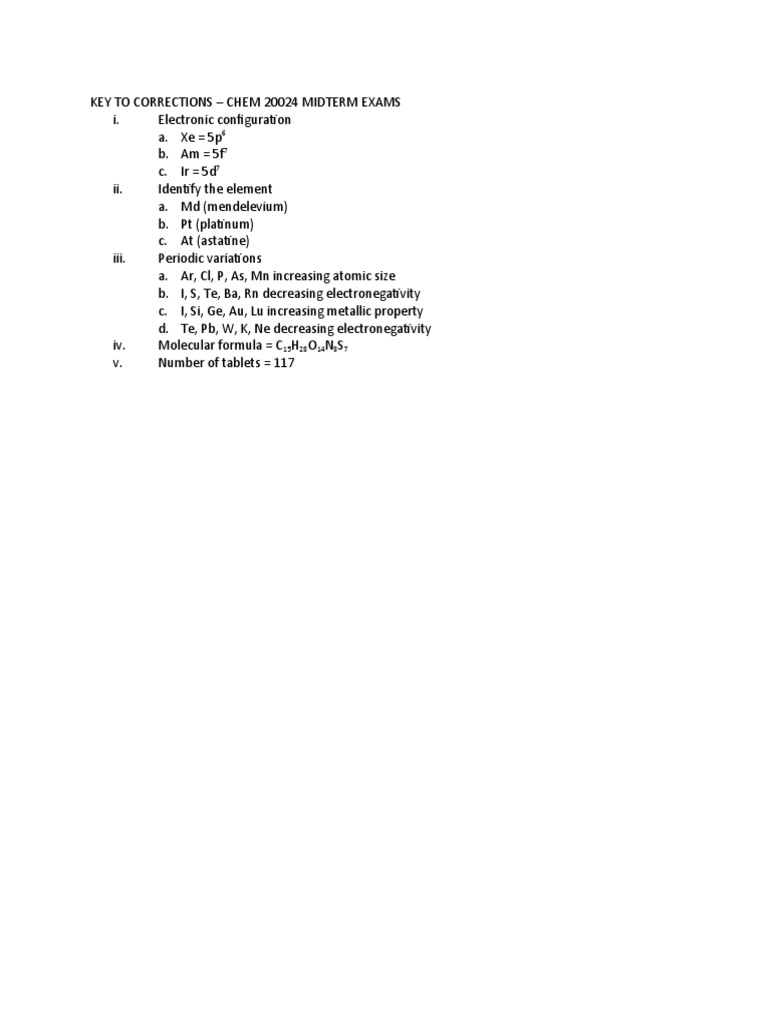 Key To Corrections Midterms 2021 | PDF | Science & Mathematics