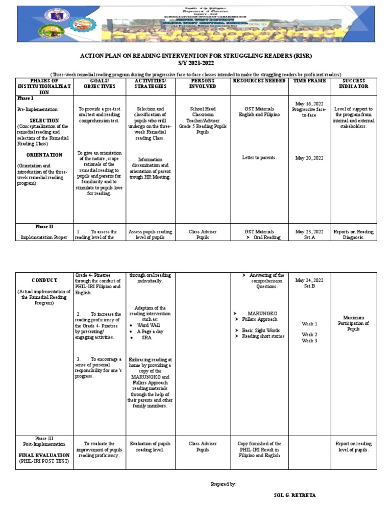 Action Plan On Reading Intervention For Struggling Readers | PDF ...