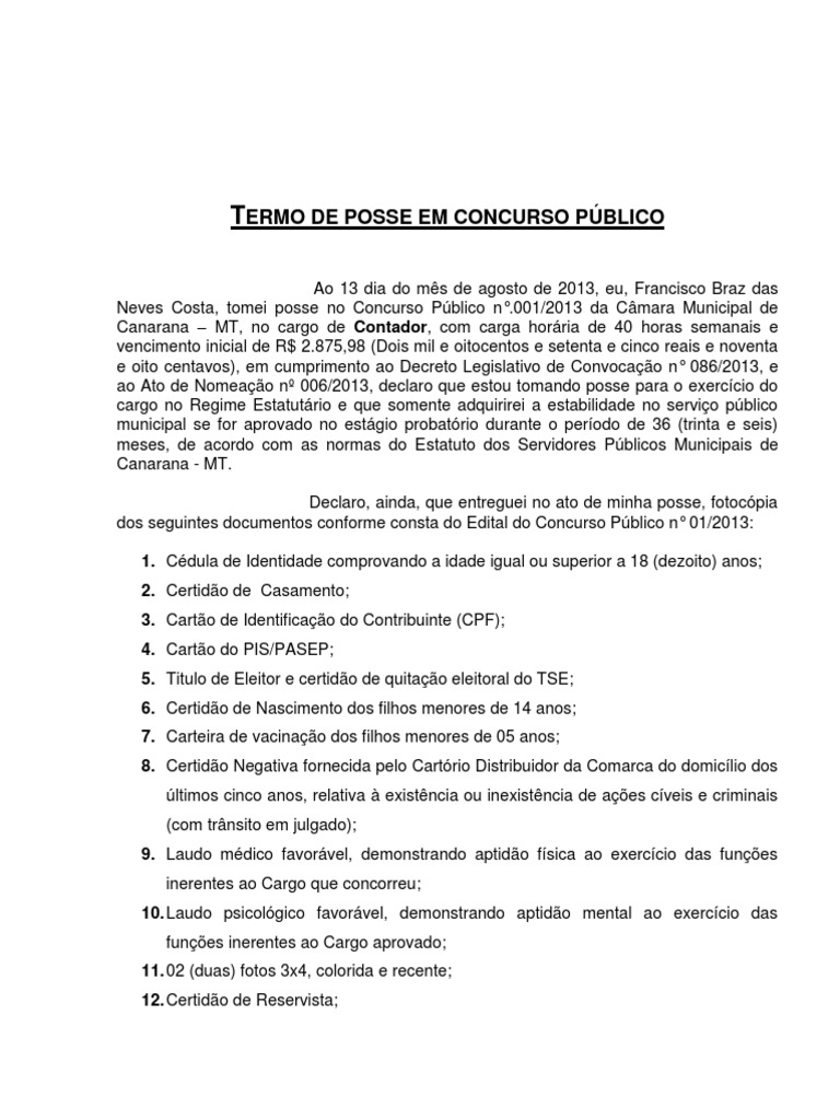 Termo de Posse em Concurso Público - Francisco | PDF | Governo