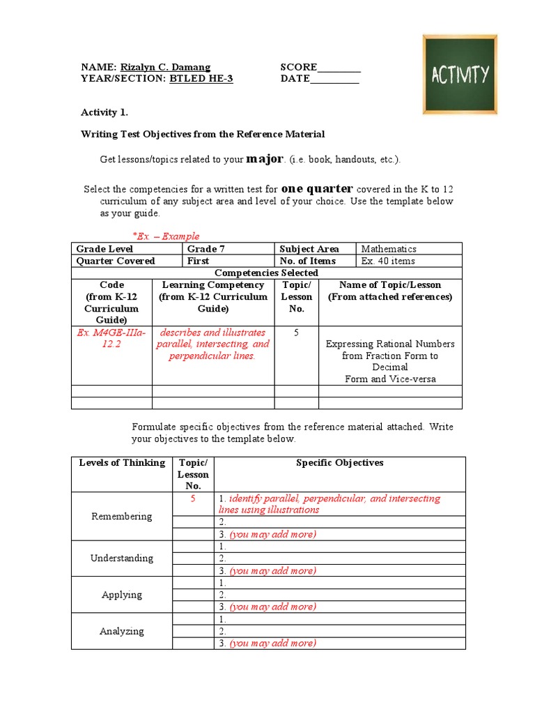 Lesson 3 - Activity 1 | PDF