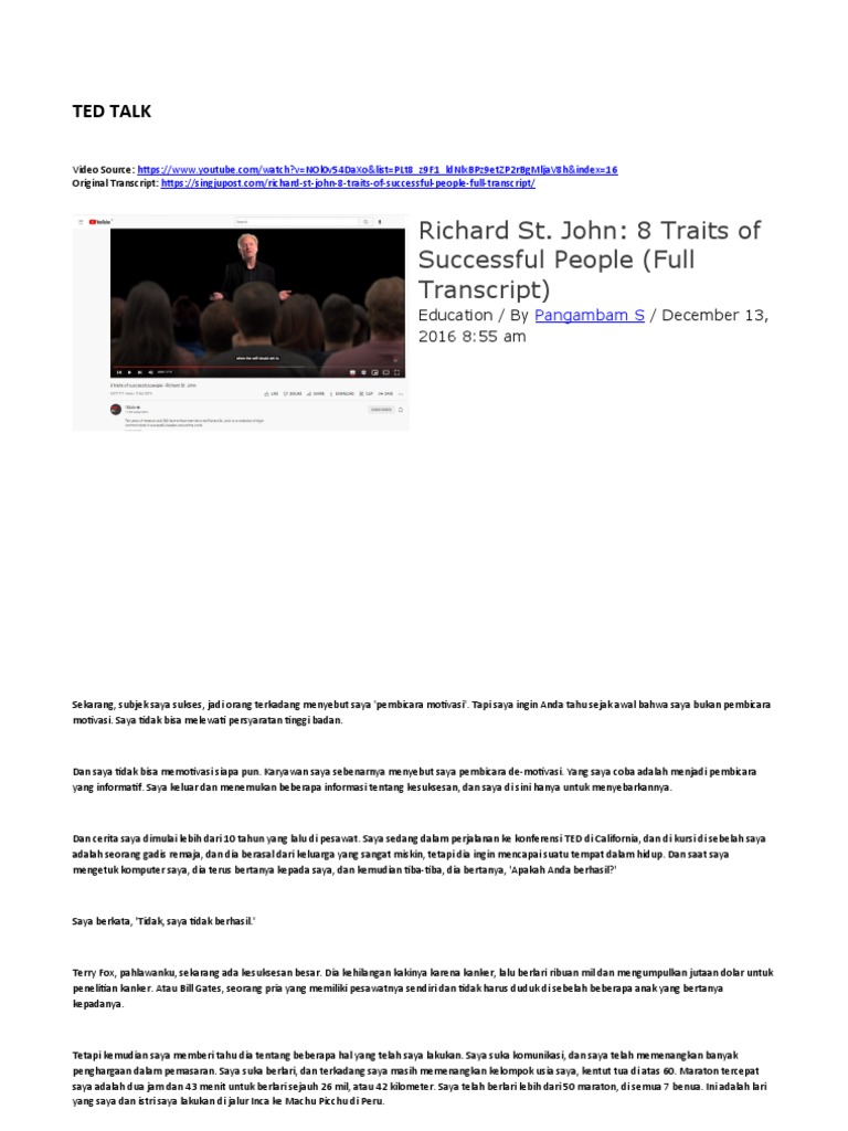 Contoh Naskah Pidato TED TALK | PDF