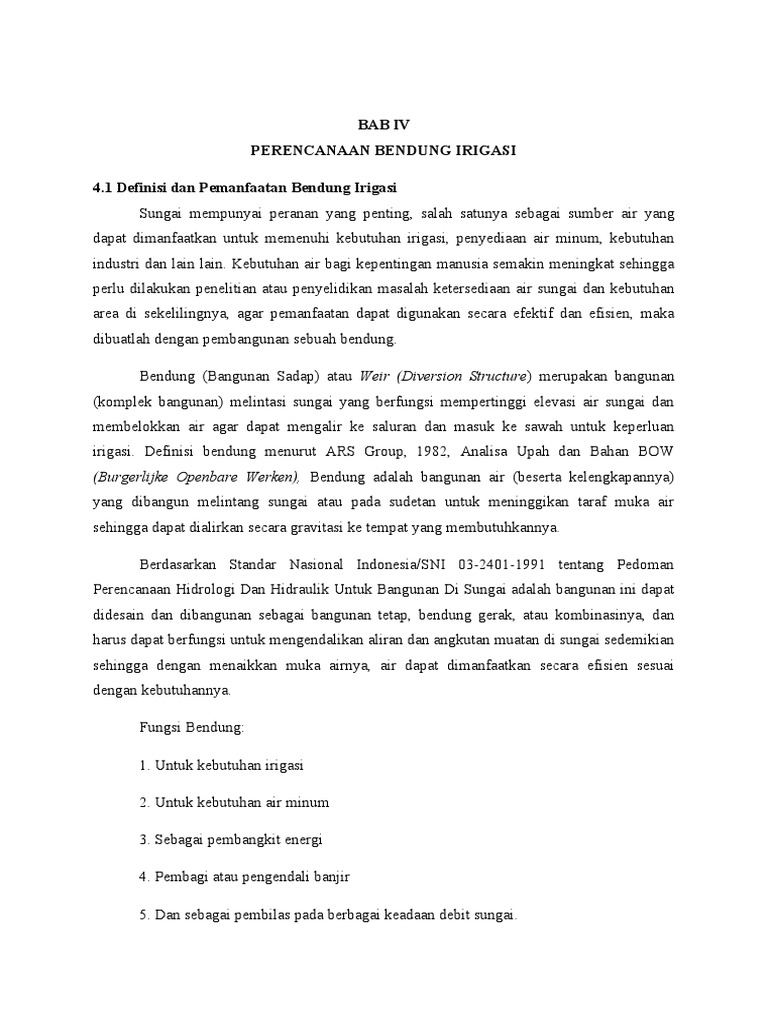 Bab Iv Perencanaan Bendung Irigasi 4.1 Definisi Dan Pemanfaatan Bendung ...